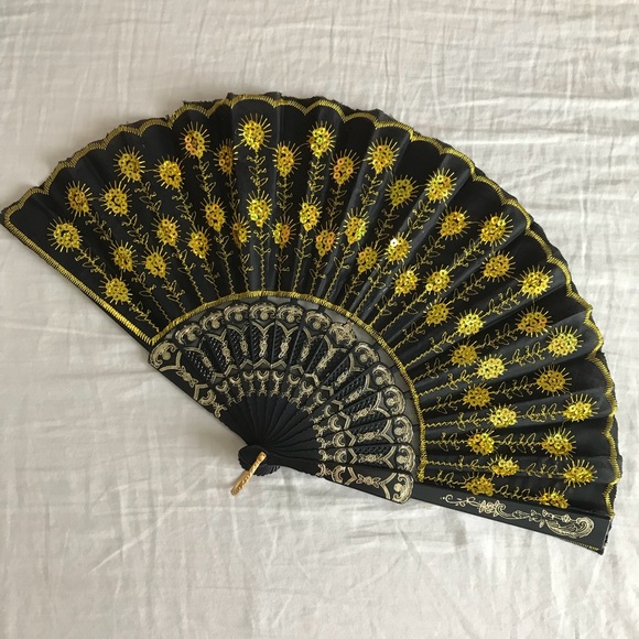 Accessories | Gold Sequined Hand Fan | Poshmark